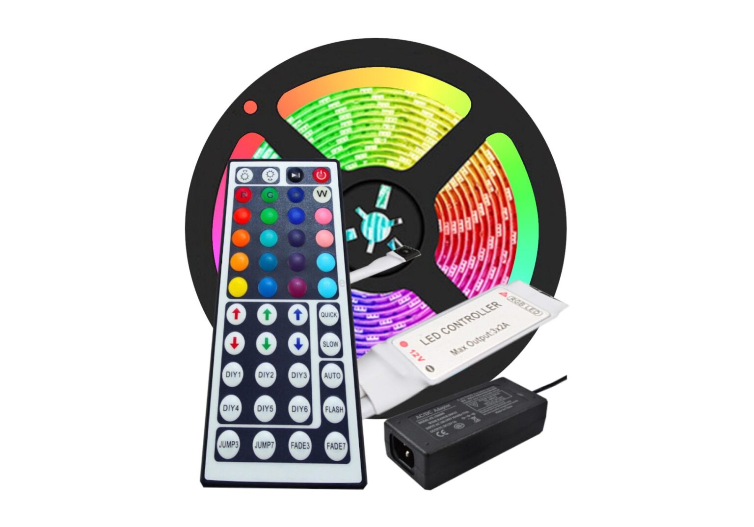 KIT CINTA RGB 2.5m CON ADAPTADOR Y CONTROL - Fervicom Productos LED ...