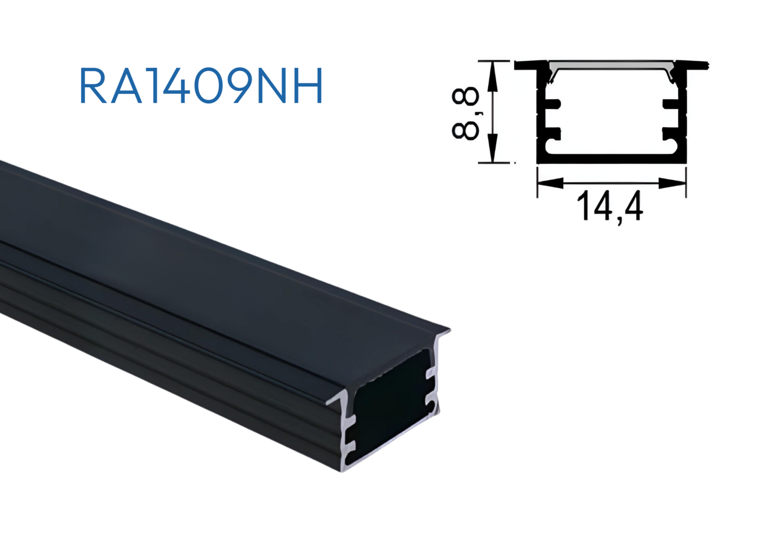 RA1409 PERFIL DE ALUMINIO NEGRO DIFUSOR HUMO 1mtr - Fervicom Productos ...