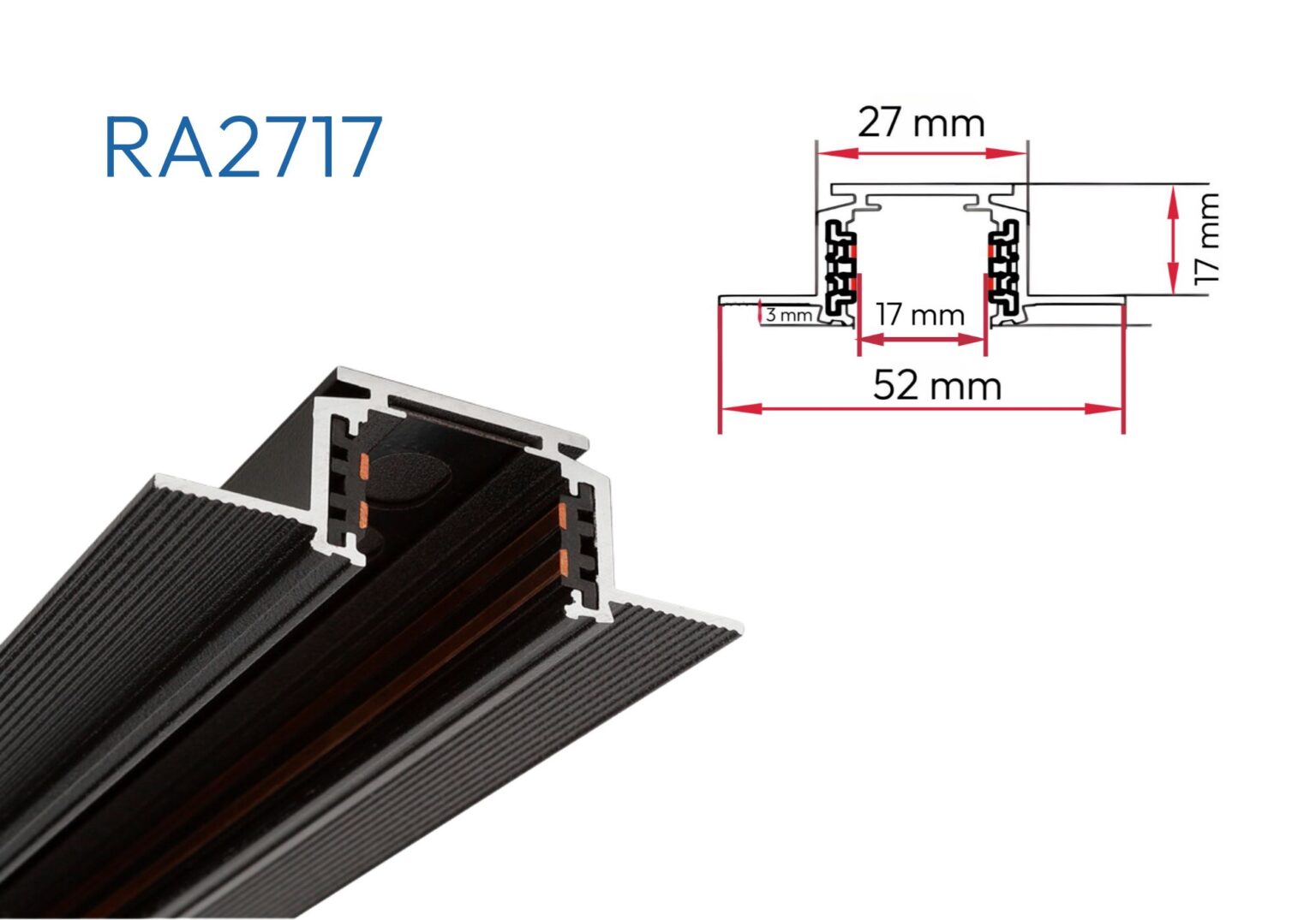 RA2717 PERFIL ALUMINIO RIEL MAGNÉTICO NEGRO 1mtr - Fervicom Productos ...